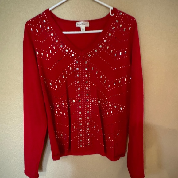 Sweaters | Red Rhinestone Dressy Sweater | Poshmark